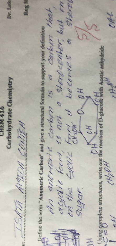 Carbohydrate Chemistry ISATA A19EOD C O 1 TII A Define the lerm ...