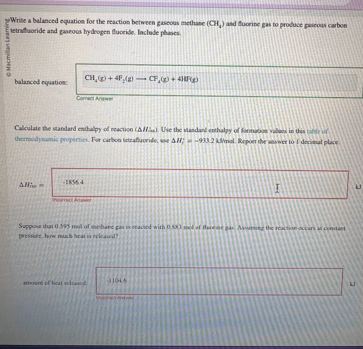 elVrite a balanced equation for the reaction between gaseous methane ...