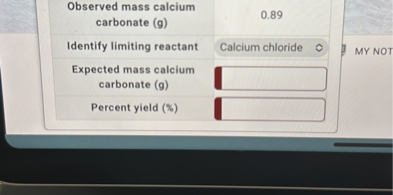 Observed mass calcium carbonate (g) Identify limiting reactant Expected ...