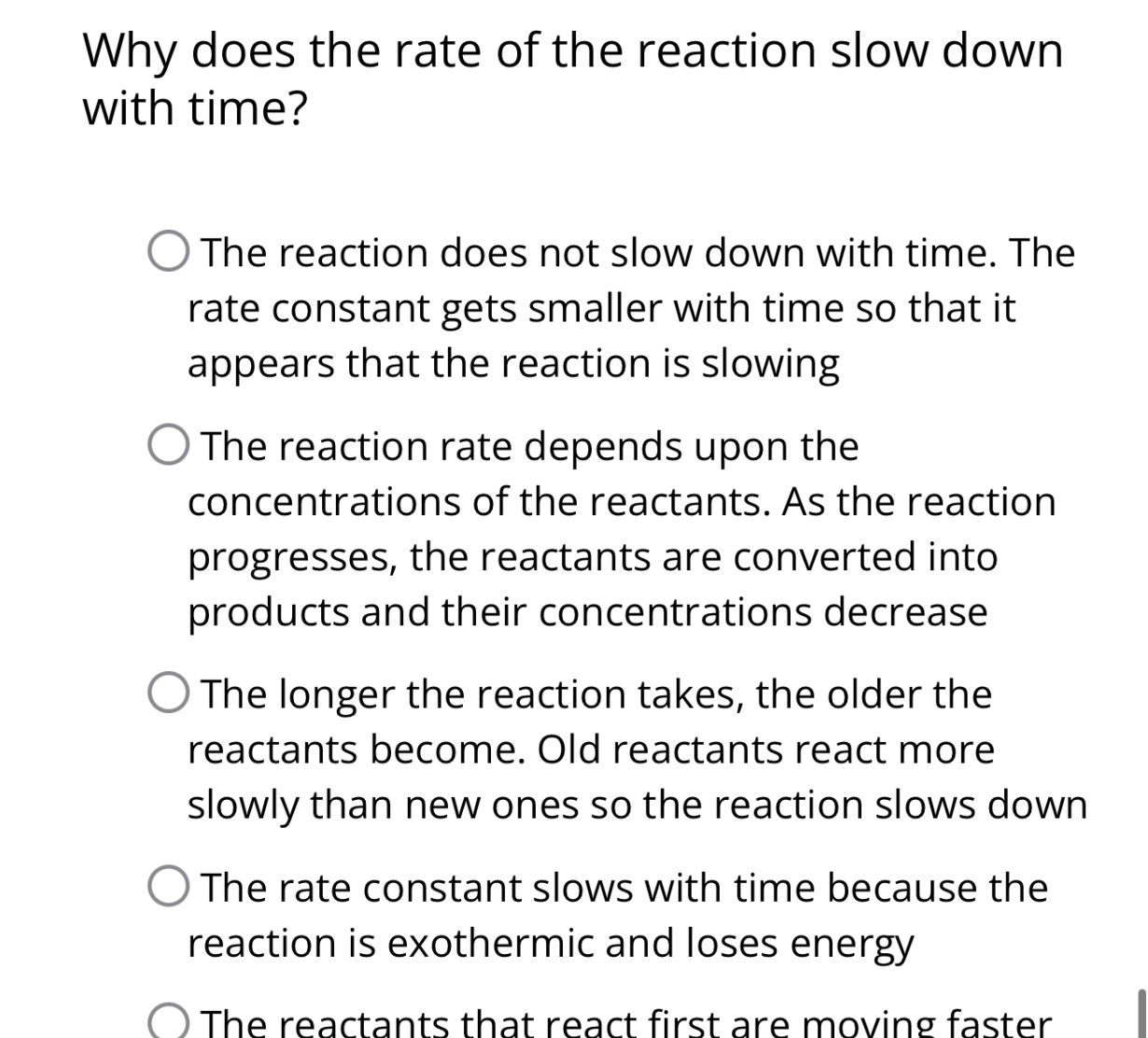 Why does the rate of the reaction slow down with time? The reaction ...