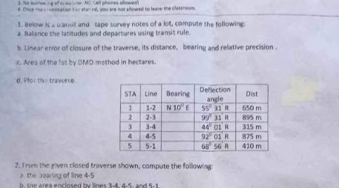 SOLVED: 1. Below is a cansit and tape survey notes of a lot, compute ...