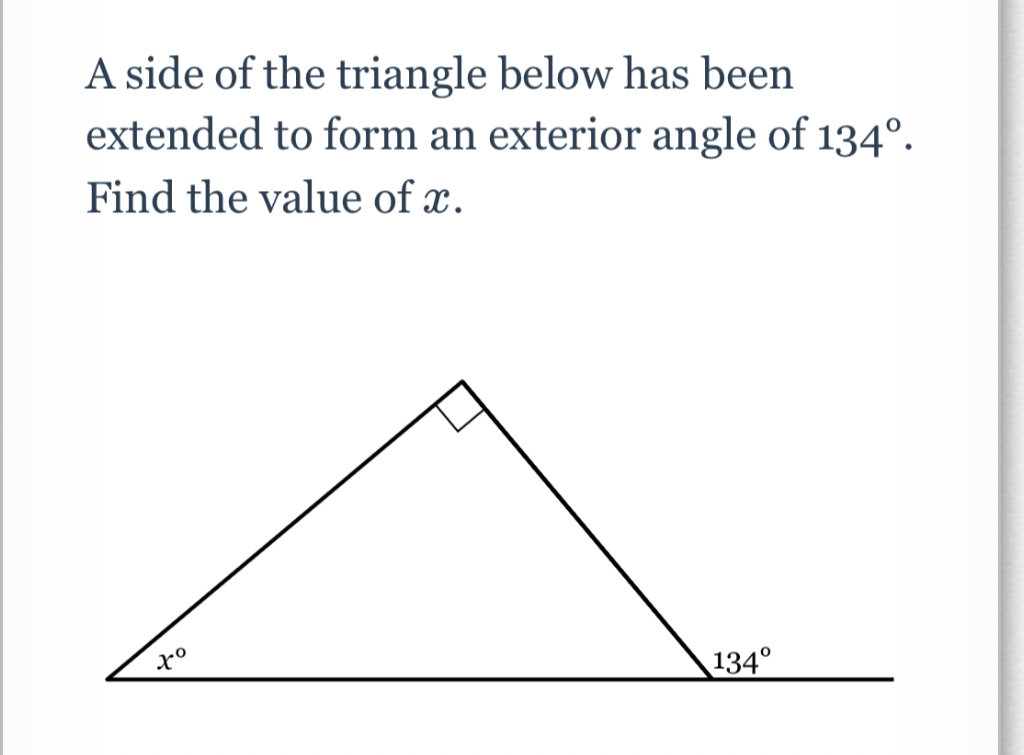 SOLVED: A side of the triangle below has been extended to form an ...