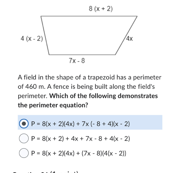SOLVED: A field in the shape of a trapezoid has a perimeter of 460 m. A fence is being built ...