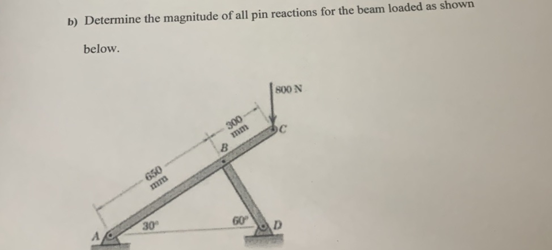 B Determine The Magnitude Of All Pin Reactions For The Beam Loaded As Shown Below