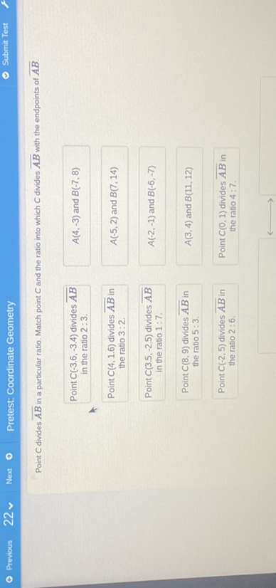 Pretest: Coordinate Geomretry Point C divises A B in a particile noso ...