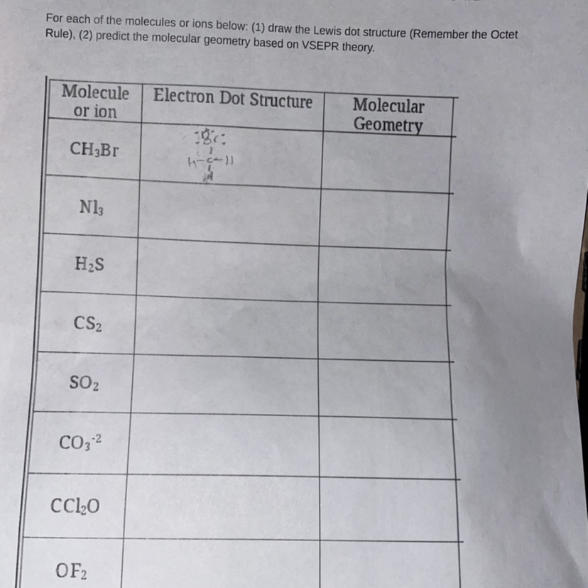 SOLVED: For each of the molecules or ions below: (1) draw the Lewis dot ...