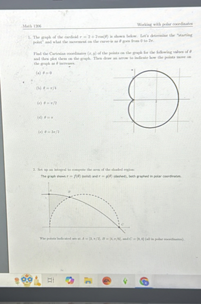 math 1206 working sith polar coordinates 1 the gaph of the cardiobl r22 ...