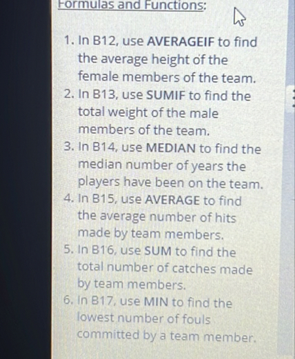 formulas and functions 1 in b12 use averageif to find the average height of the female members ...