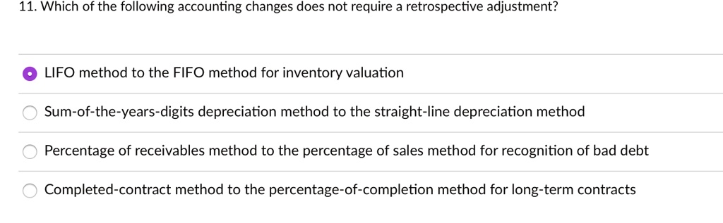 SOLVED: 11. Which of the following accounting changes does not require ...