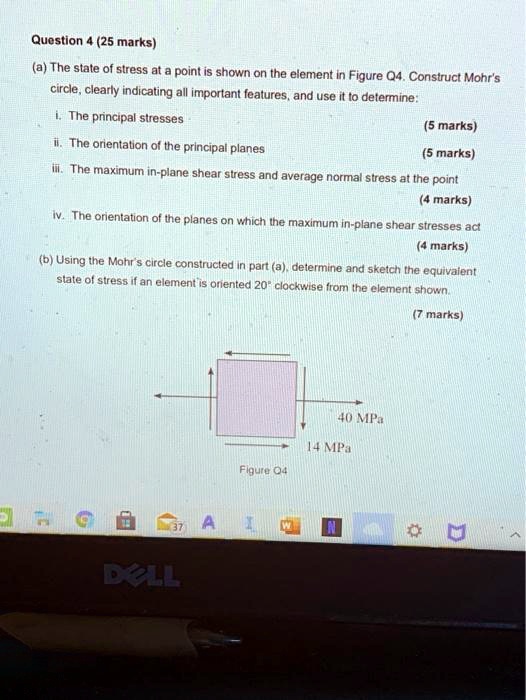 SOLVED: Question 4 (25 marks) The state of stress at a point is shown ...
