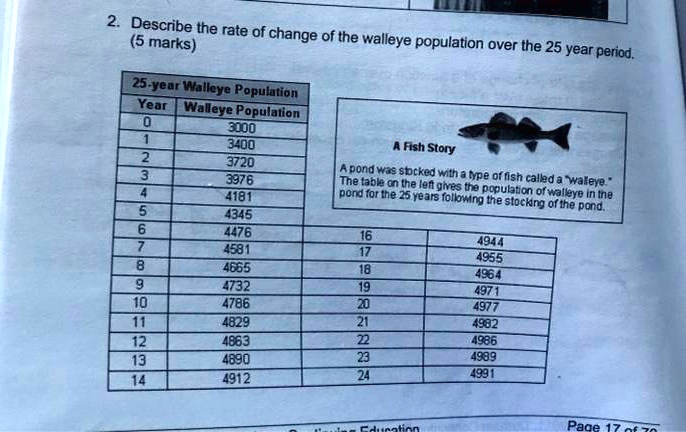 2 describe the rate of 5 marks change of the walleye population over ...