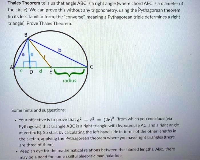 SOLVED:Thales Theorem tells us that angle ABC is a right angle (where chord AEC is diameter of ...