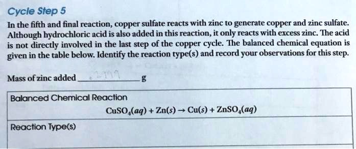 SOLVED: Cycle Step In the fifth and final reaction, copper sulfate ...