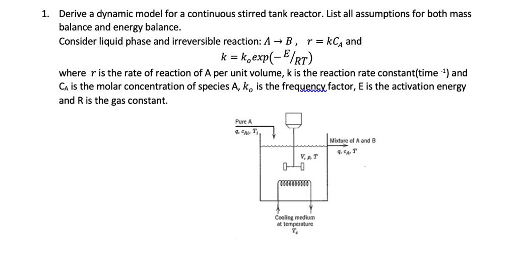 1. Derive a dynamic model for a continuous stirred tank reactor. List all assumptions for both ...