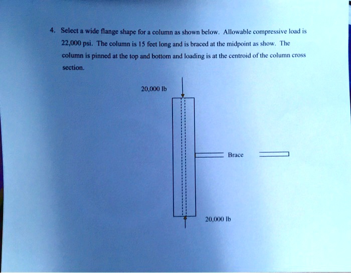 4. Select a wide flange shape for a column as shown below. Allowable compressive load is 22,000 ...