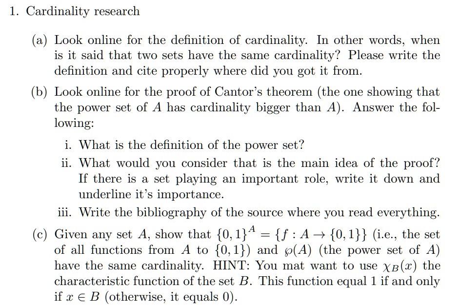 SOLVED:1 Cardinality research Look online for the definition of ...