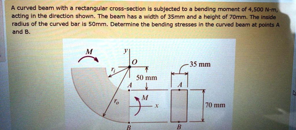A curved beam with a rectangular cross-section is subjected to a ...