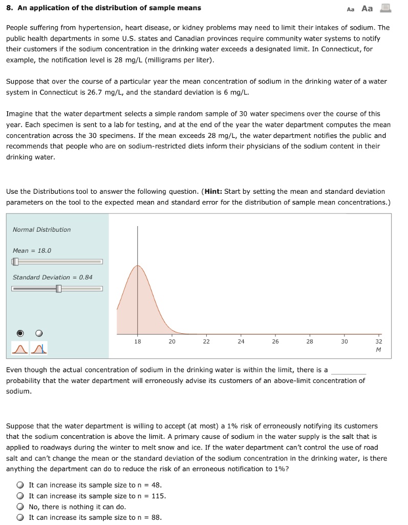 SOLVED: An application of the distribution of sample means People ...