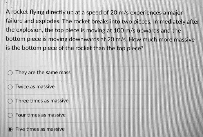 SOLVED: A rocket flving directly up at a speed of 20 m/s experiences 3 major failure and ...