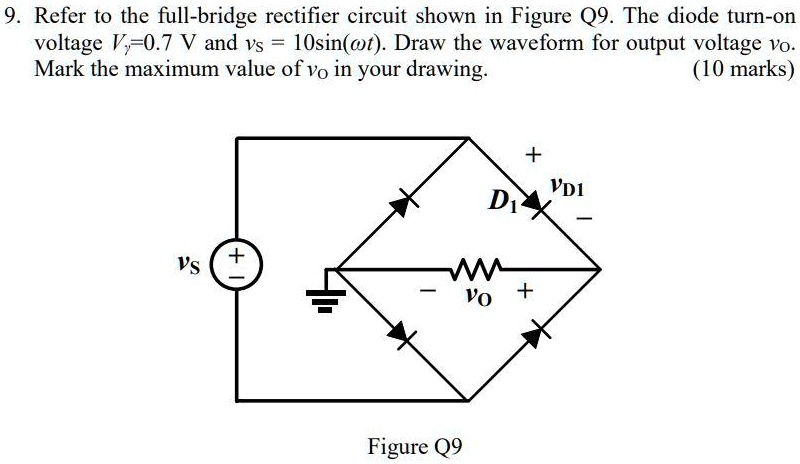 9. Refer to the full-bridge rectifier circuit shown in Figure Q9. The ...