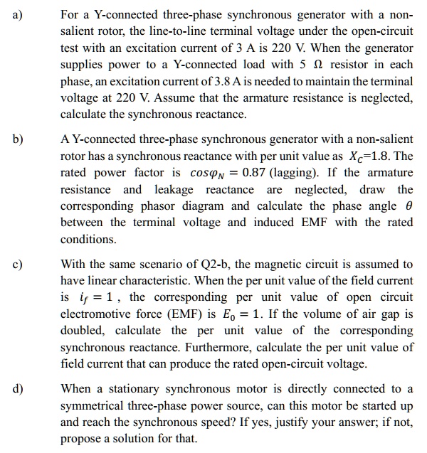 a for a y connected three phase synchronous generator with a non salient rotor the line to line ...