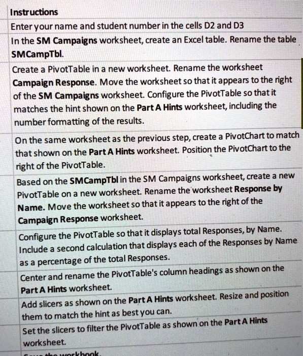 SOLVED: Instructions: Enter your name and student number in cells D2 ...