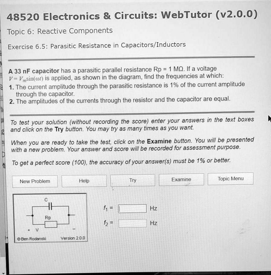 SOLVED: A 33 nF capacitor has a parasitic parallel resistance Rp = 1 MΩ ...