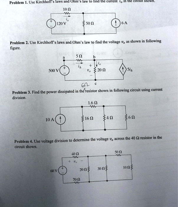 SOLVED: Problem 1. Use Kirchhoff's laws and Ohm's law to find the voltage across the resistor ...