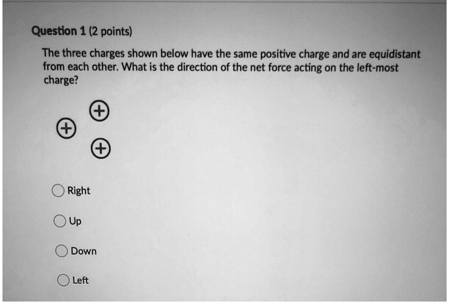 Question 1 (2 points) The three charges shown below have the same ...