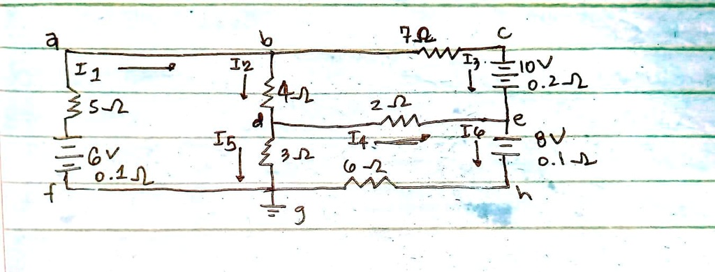 determine a the currents i1i2 i3 i4 i5 and i6 and b the potential of b c d e and h tt gi ci 7ois ...
