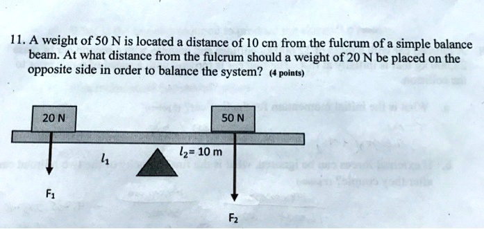 SOLVED: 11. A weight of 50 N is located a distance of 10 cm from the ...