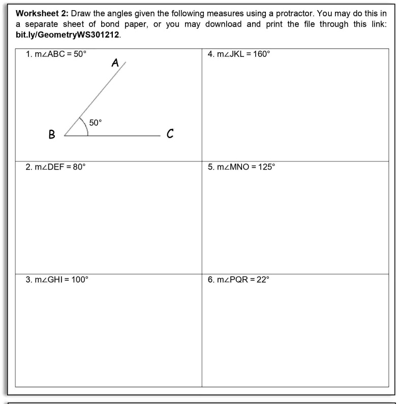 SOLVED: Worksheet 2: Draw the angles given the following measures using ...