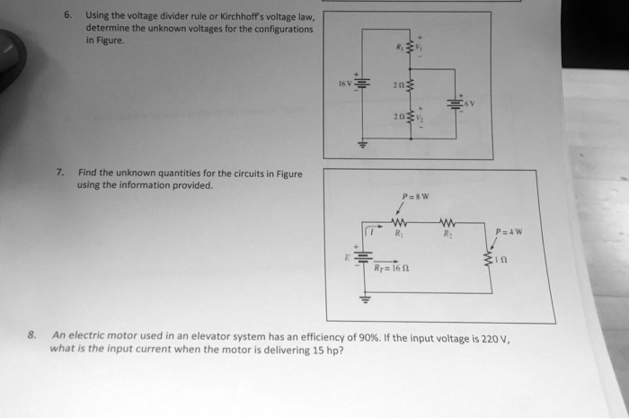 SOLVED: Using the voltage divider rule Kirchhoff's voltage law, determine the unknown voltages ...