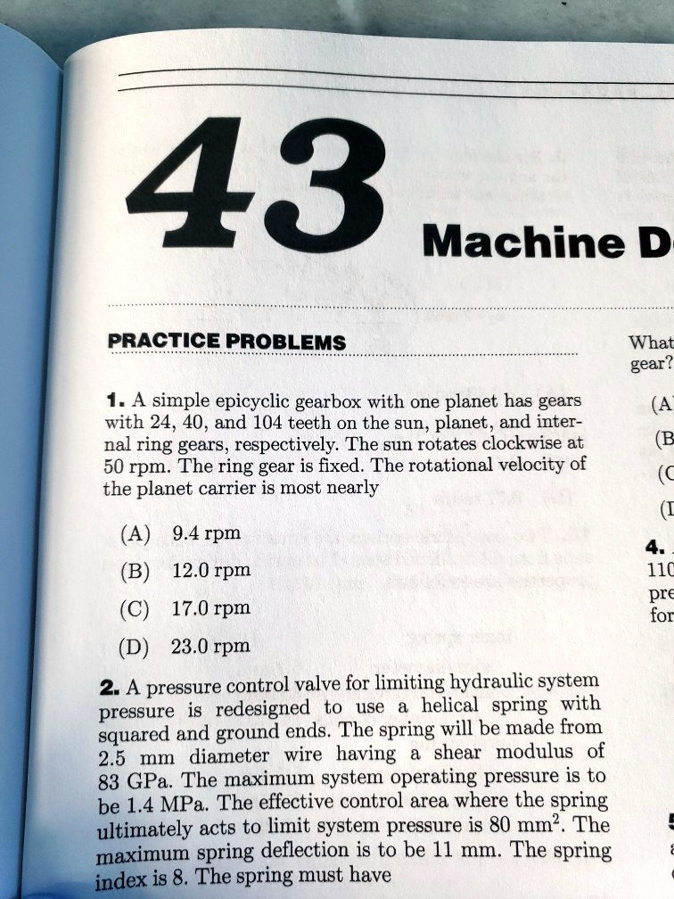 43 Machine D PRACTICE PROBLEMS 1. A simple epicyclic gearbox with one ...