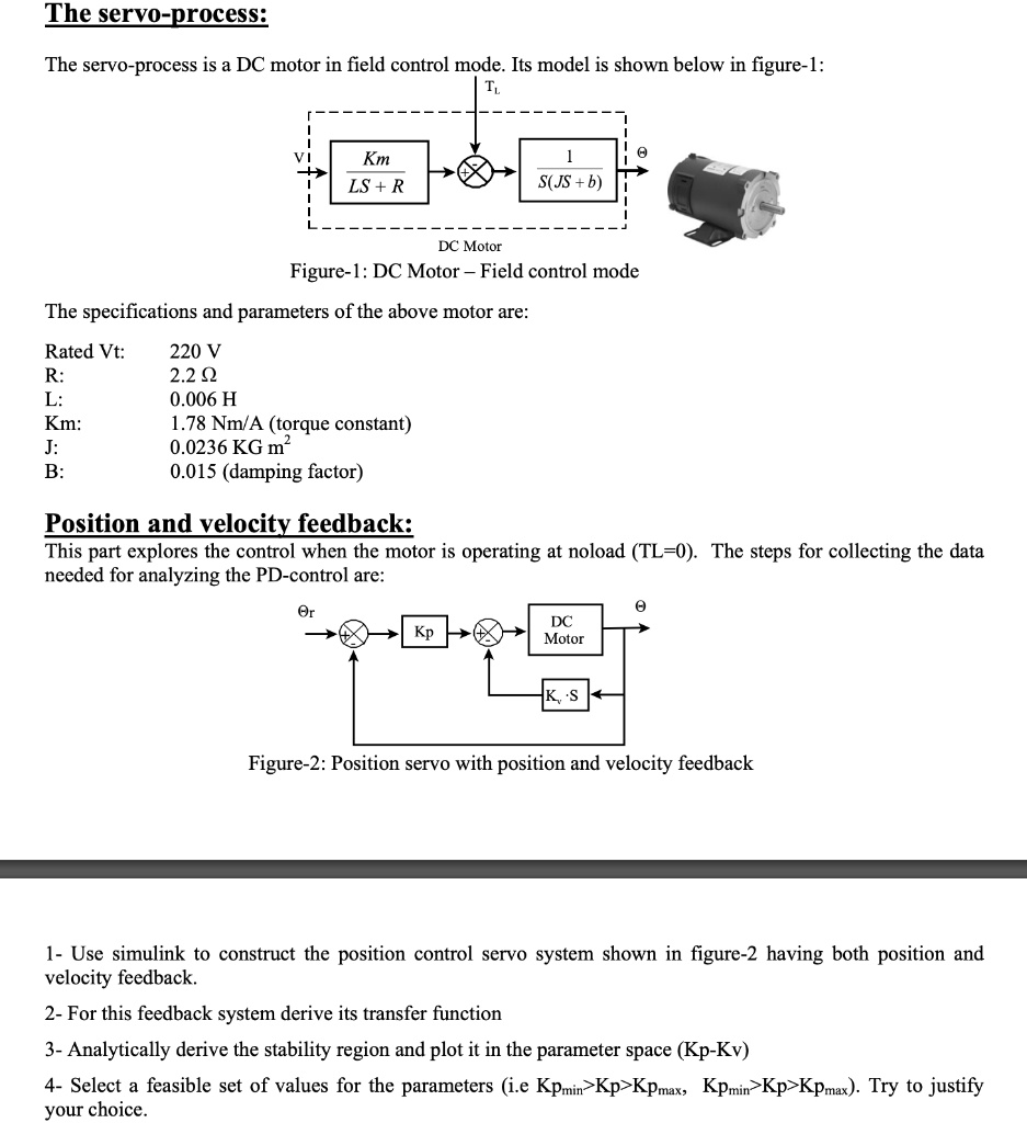 SOLVED: The servo-process: The servo-process is a DC motor in field control mode. Its model is ...