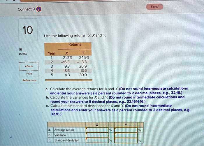 SOLVED: A. How to calculate the average returns for X and Y. B. Calculate the variances for X ...
