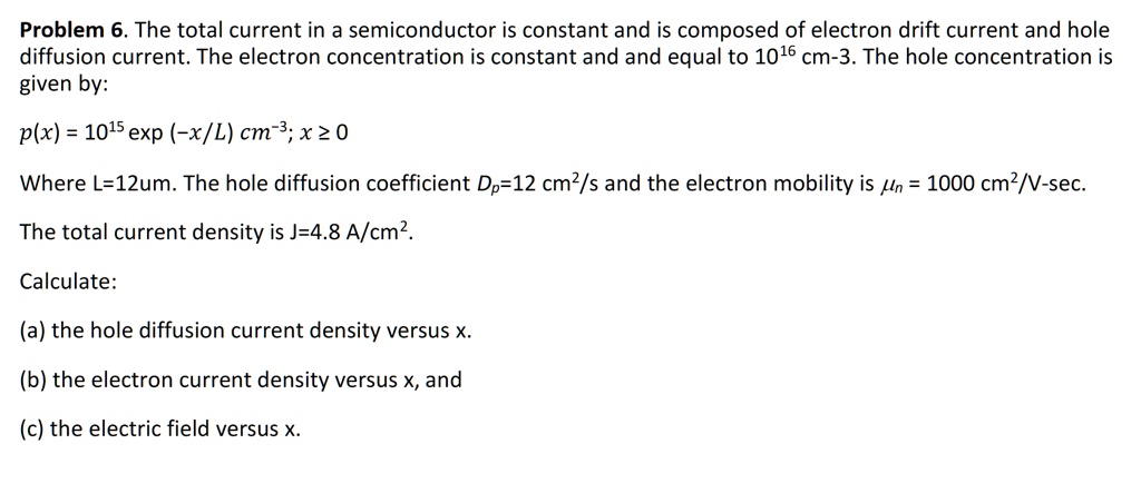 SOLVED: Problem 6. The total current in a semiconductor is constant and ...