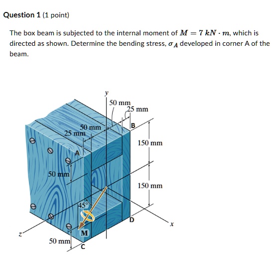 question 1 1 point the box beam is subjected to the internal moment of ...