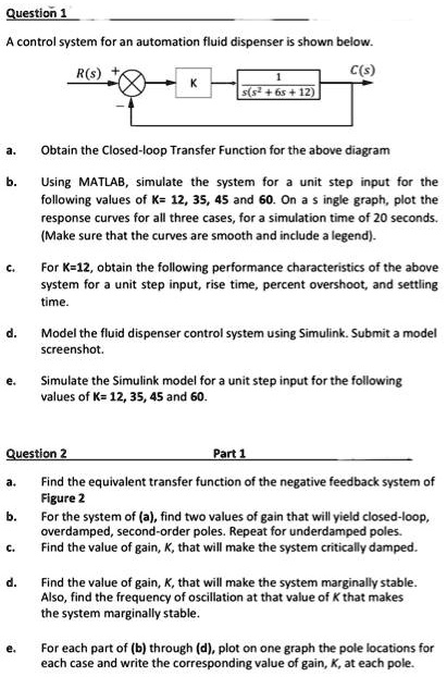 SOLVED: Question1 A control system for an automation fluid dispenser is shown below. R(s) C(s) a ...