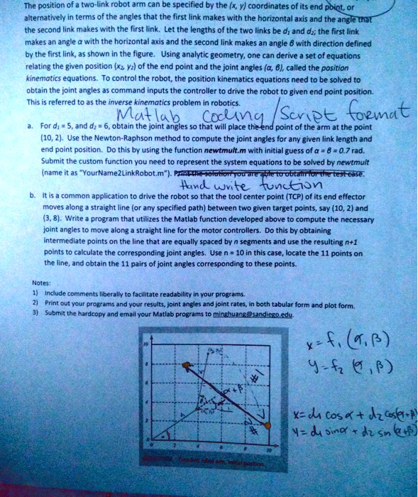 SOLVED: The second link makes an angle with the first link. Let the ...