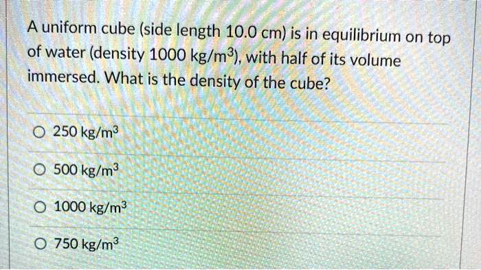 SOLVED: A uniform cube (side length 10.0 cm) is in equilibrium on top ...