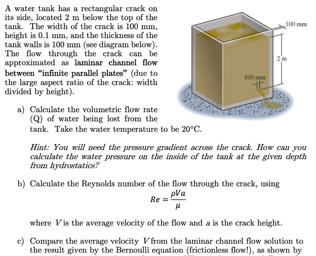 a water tank has a rectangular crack on its side located 2 m below the ...