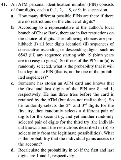 an atm personal identification number pin consists of four digits each ...