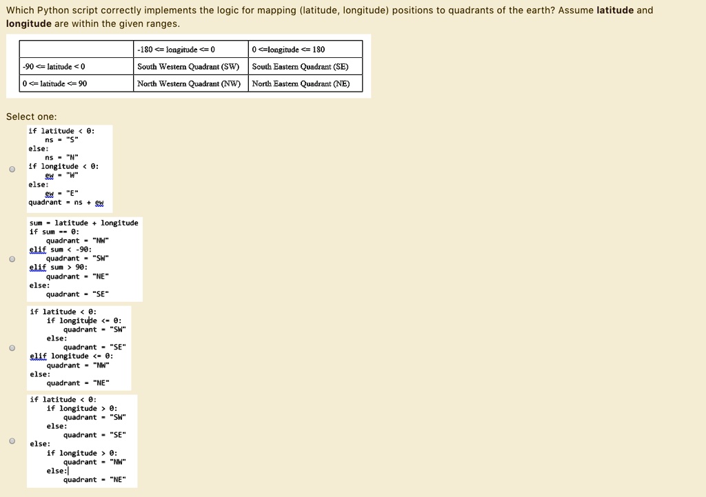 Solved Language Is Python Which Python Script Correctly Implements The Logic For Mapping