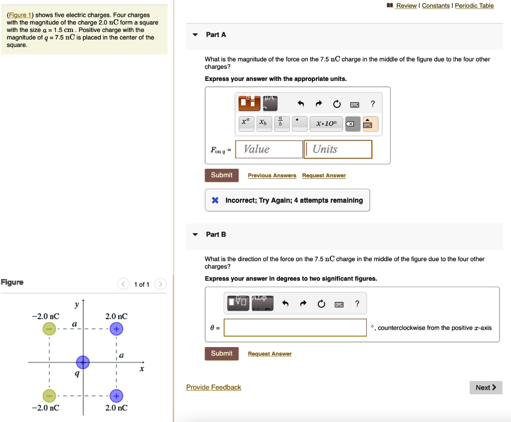 SOLVED: Review Constants PeriodicTable (Figure 1) shows five electric charges: Four charges with ...