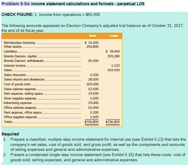 problem 5 5a income statement calculations and formats perpetual lo5 ...