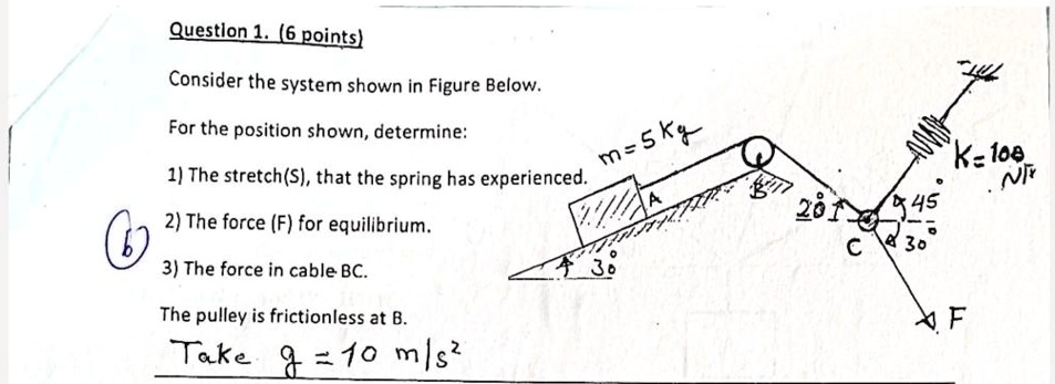 SOLVED: Questlon1(6 points) Consider the system shown in Figure Below. For the position shown ...