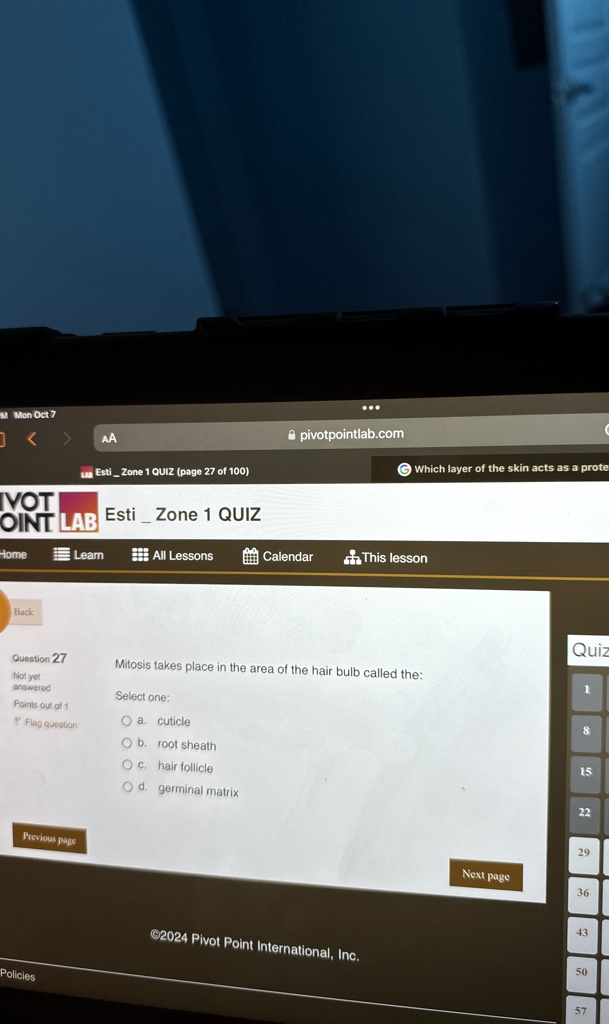 mitosis takes place in the area of the hair bulb called the select one ...