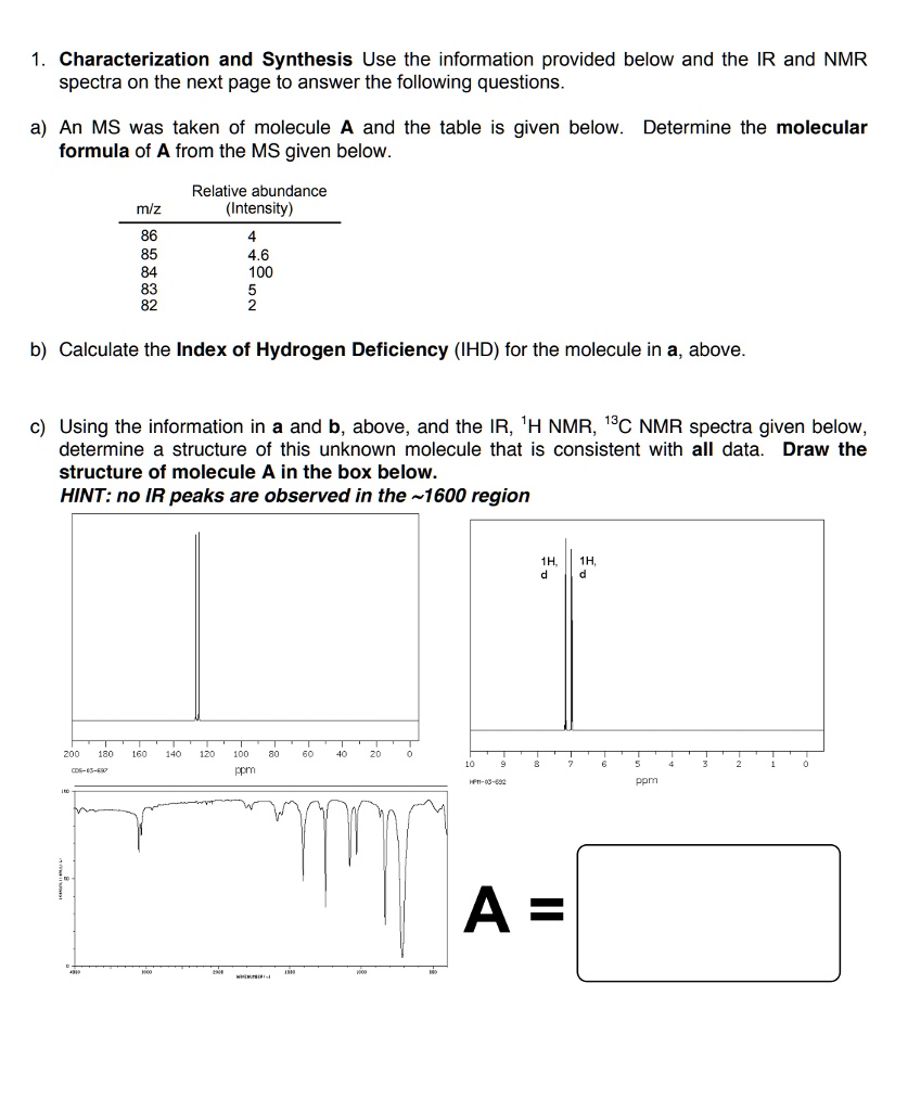 SOLVED: Characterization and Synthesis Use the information provided below and the IR and NMR ...