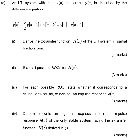 SOLVED: An LTI system with input x(n) and output y(n) is described by the difference equation ...